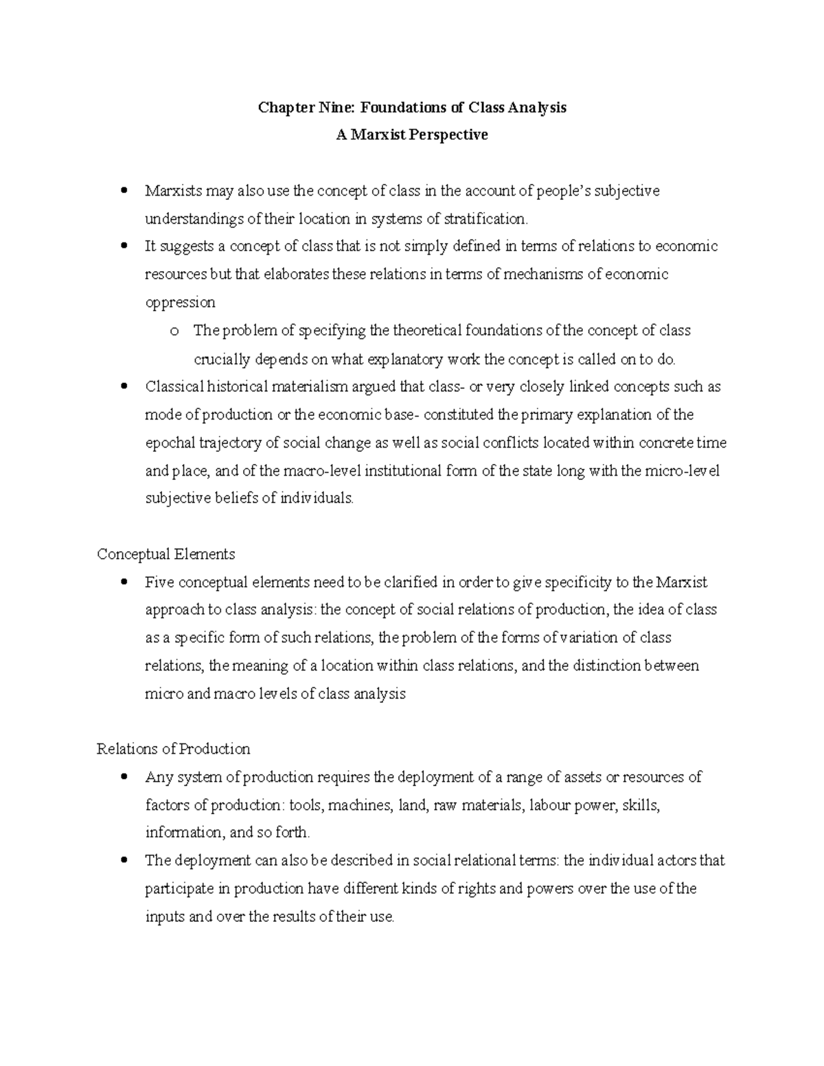 Chapter Nine Foundations of Class Analysis A Marxist Perspective ...