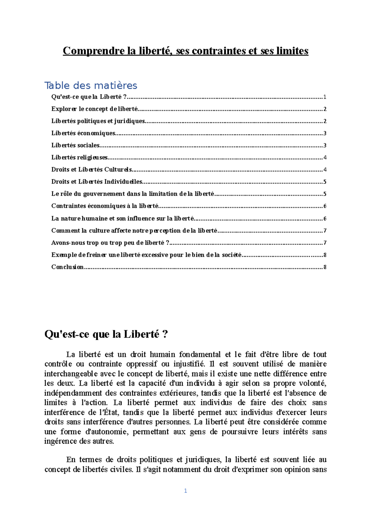 Comprendre la liberté, se contraintes et ses limites - - Studocu