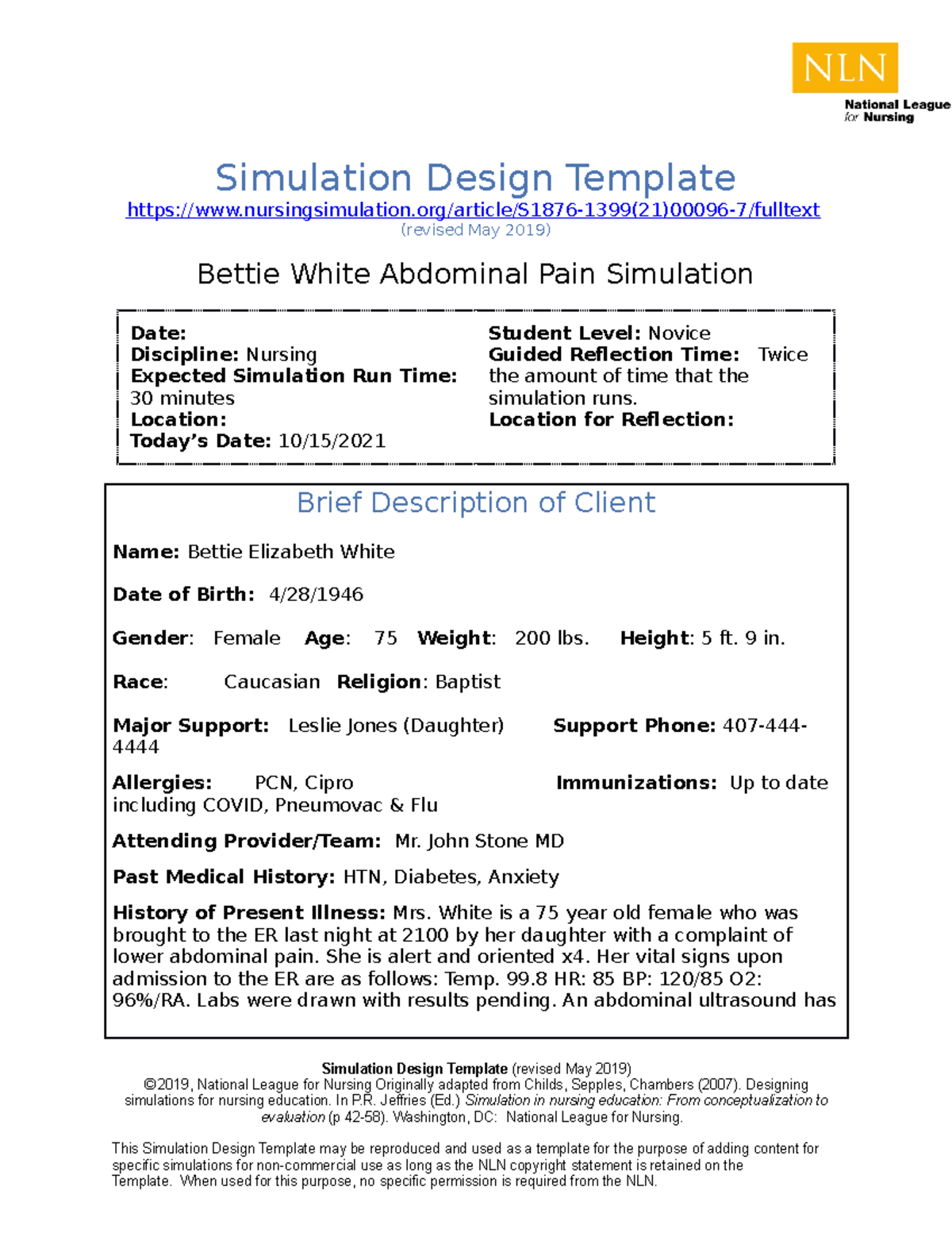 Abdominal Pain Simulation - Simulation Design Template - Studocu