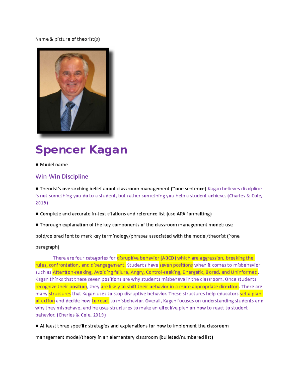 Kagan Study Sheet Kim Carroll - Name & picture of theorist(s) Spencer ...