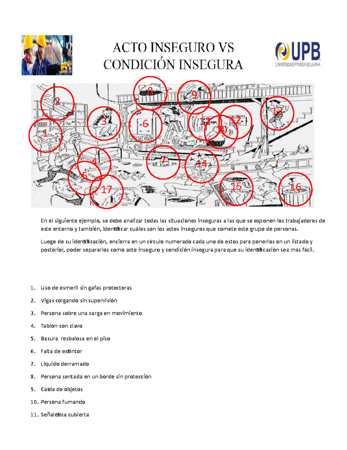 acto inseguro condicion insegura - En el siguiente ejemplo, se debe ...