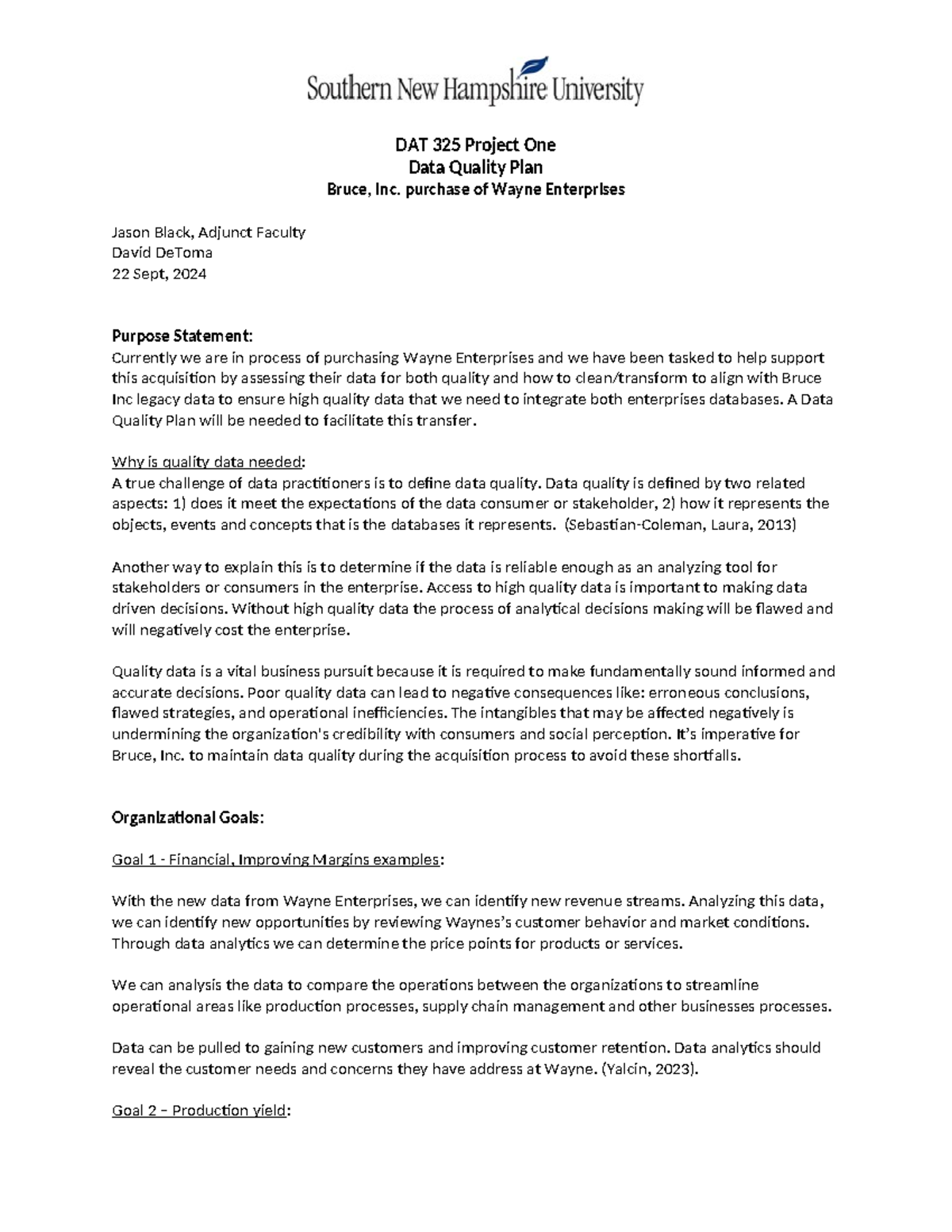 DAT 325 Project One David detoma - DAT 325 Project One Data Quality ...