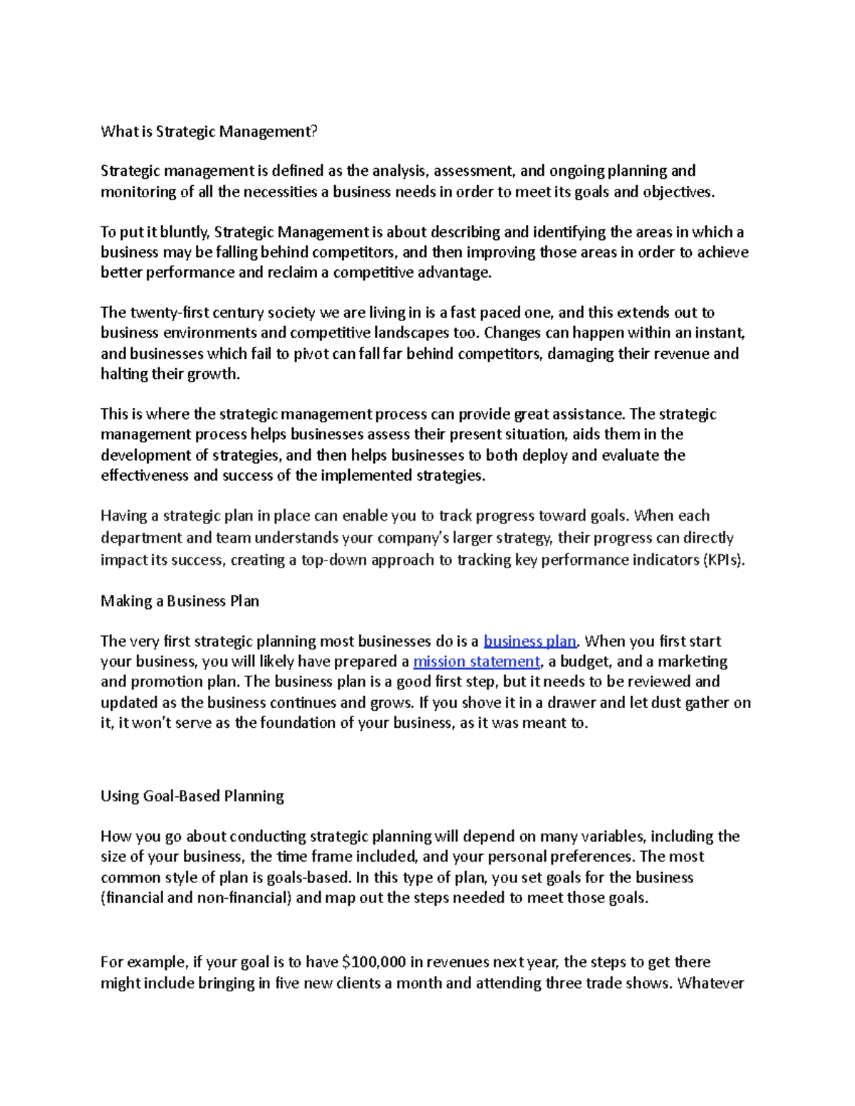 Studs - Using Goal-Based Planning - What is Strategic Management ...