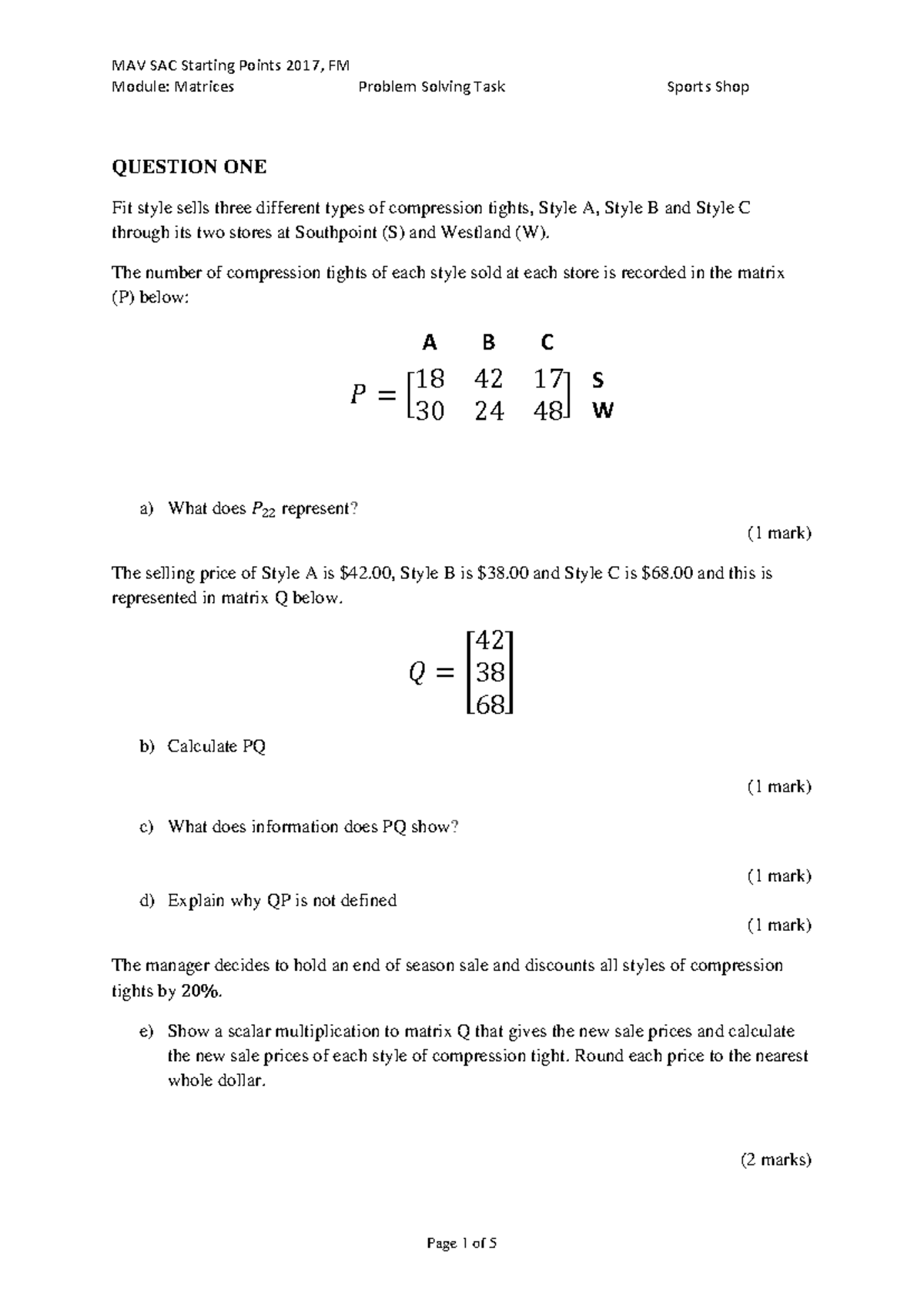 2020 Practice SAC 3 - sac - Module: Matrices Problem Solving Task ...