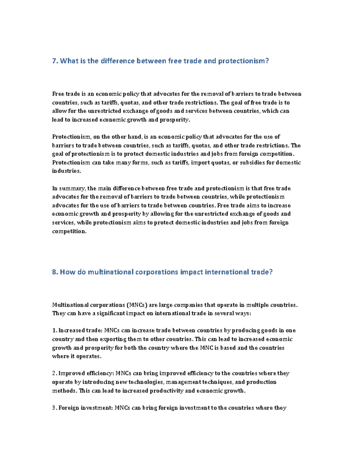 International economics 2 - 7. What is the difference between free ...