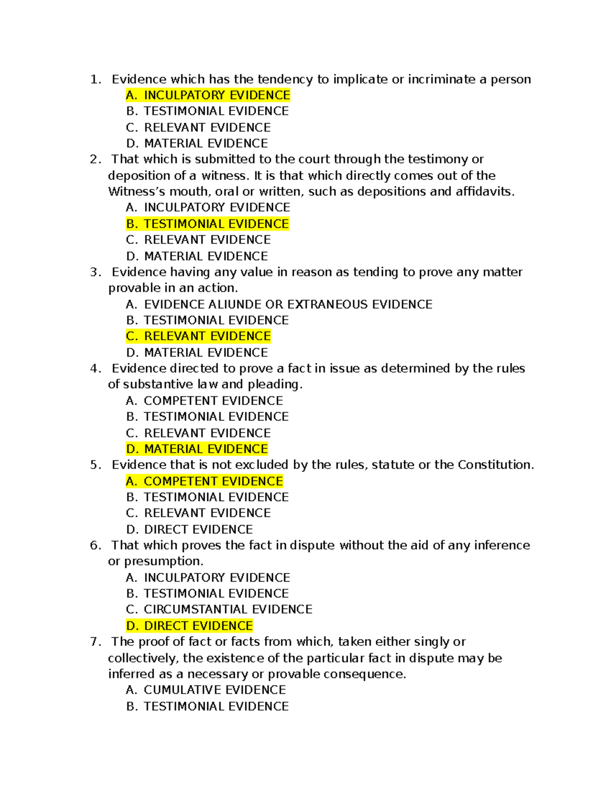 Evidence questions - Reviewer - Evidence which has the tendency to ...