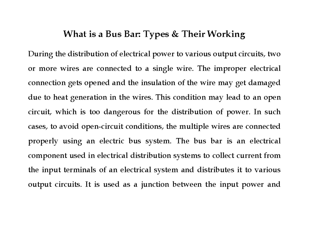 BUS BARS - TYPES OF BUSBARS - What is a Bus Bar: Types & Their Working ...