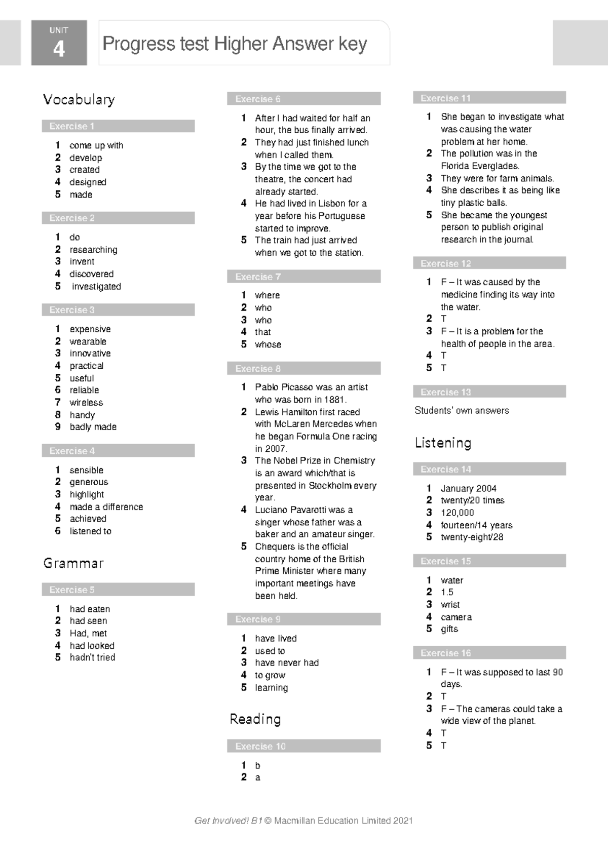 GI B1 U4 Test Higher AK - hkhkhkj - Get Involved! B1 © Macmillan ...