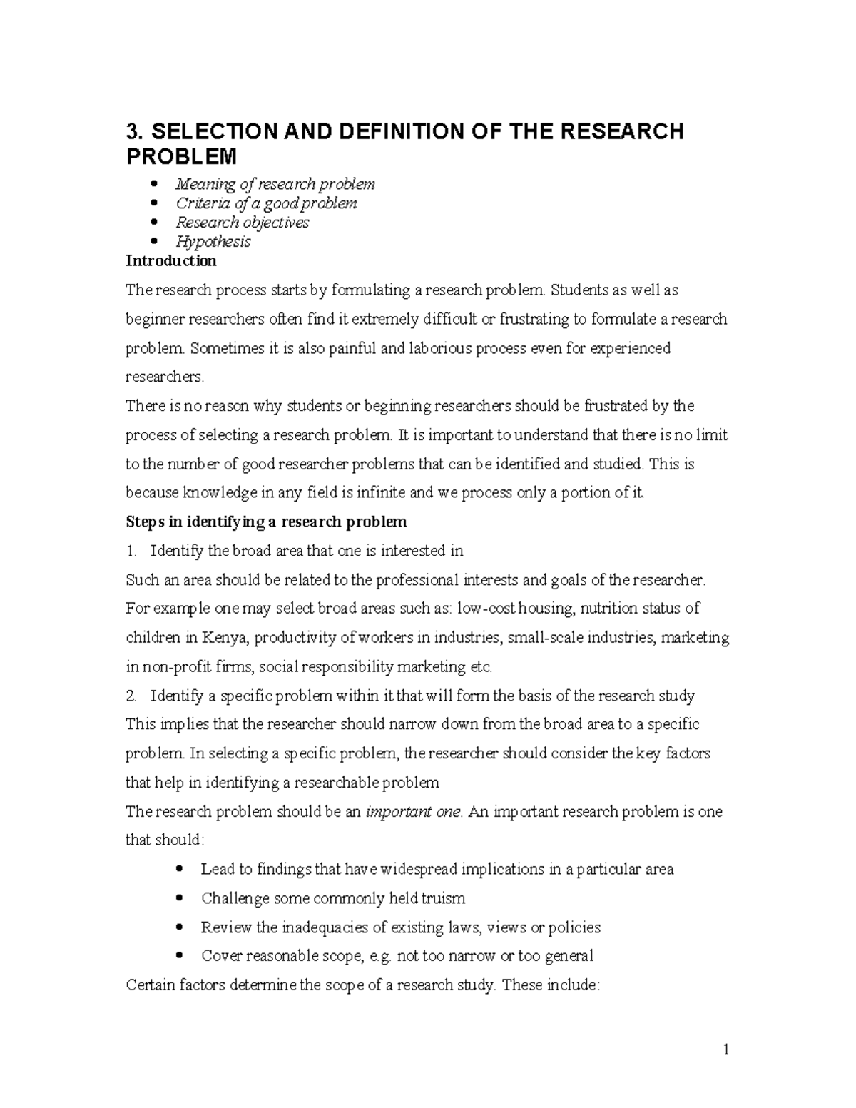 3. Selection OF A Research Problem - 3. SELECTION AND DEFINITION OF THE ...