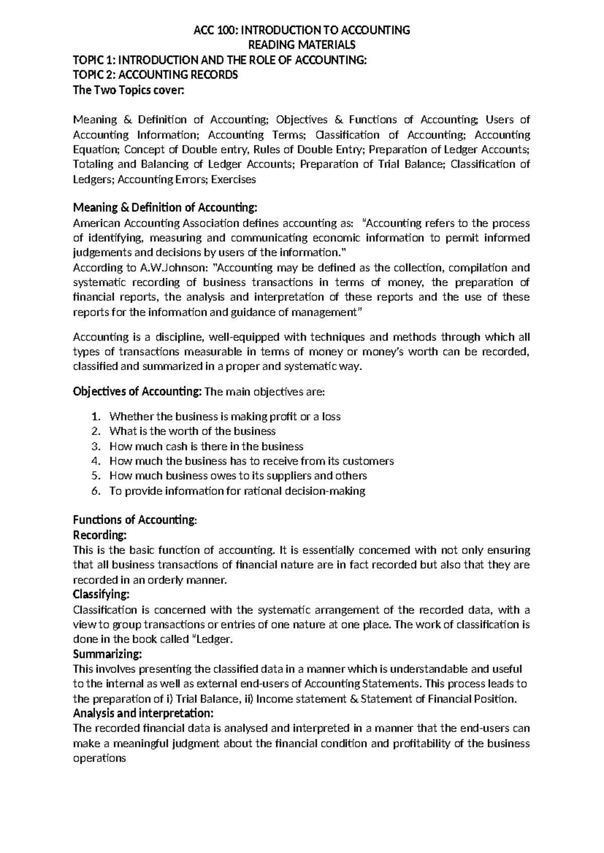 ACC 100 Topics 1 2 Reading Materials FEB 2024 - ACC 100: INTRODUCTION ...