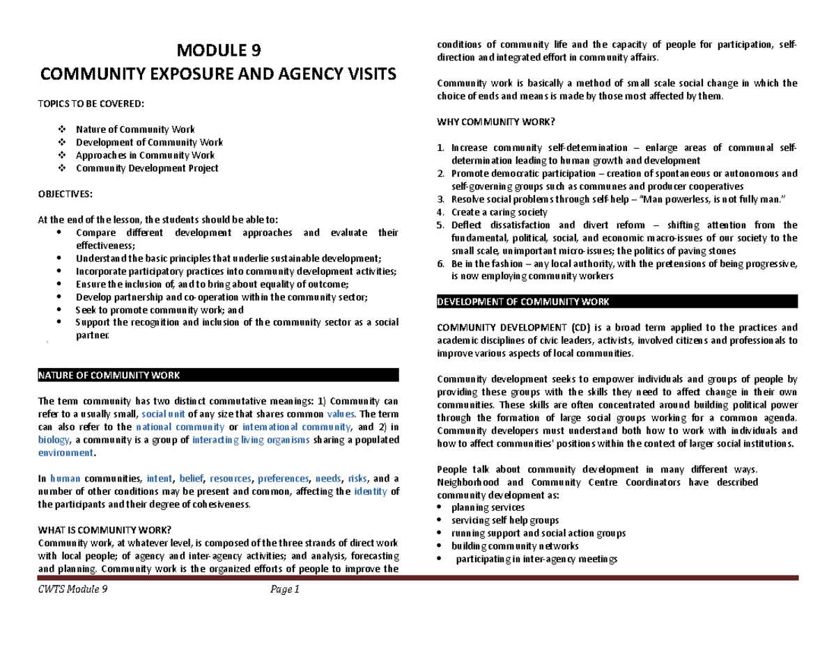 Module 9 Community Exposure and Agency Visits - MODULE 9 COMMUNITY ...