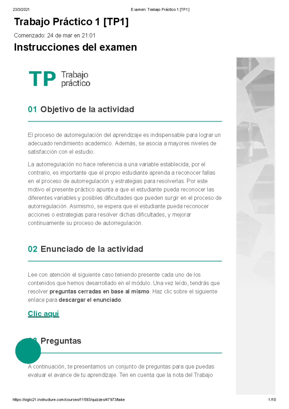 Aprender TP1 100% - trabajo - Trabajo Práctico 1 [TP1] Comenzado: 24 de ...