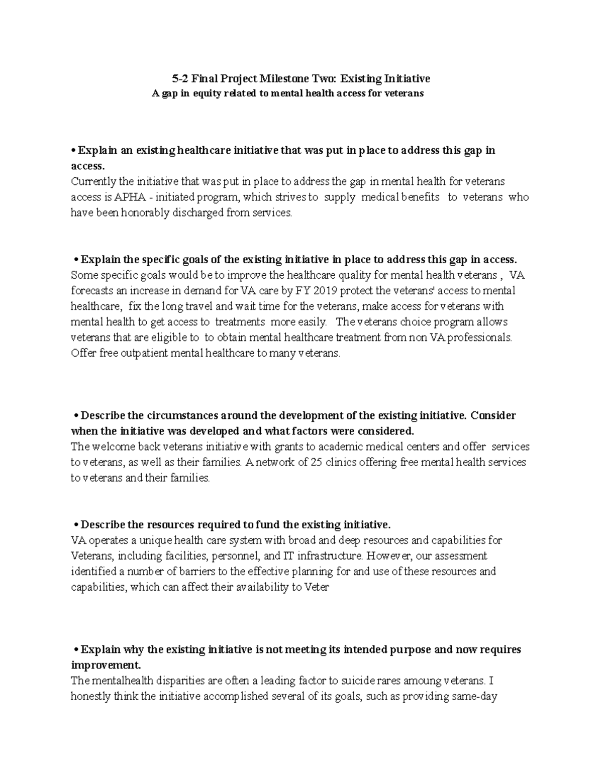 Healthcare Delivery 5 2 Final Project Milestone Two Existing Initiative 5 2 Final Project