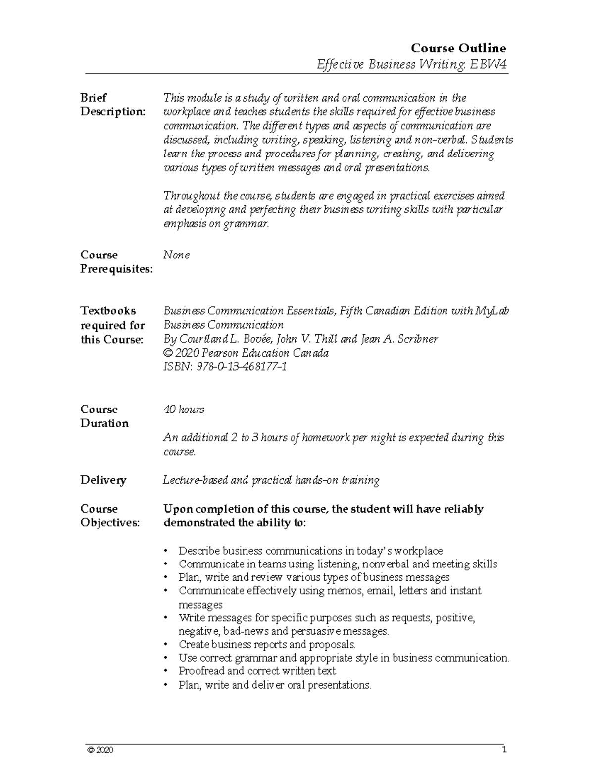 EBW4 v7-2 Course Outline 2023-0816 LEC - Effective Business Writing ...