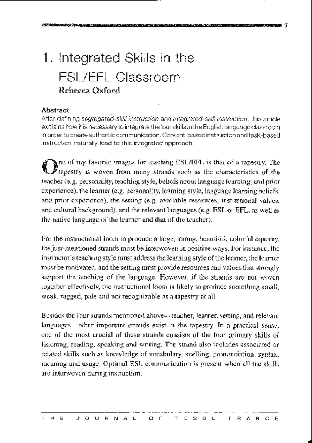 Integrated Skills Approach in the ESL EFL Classroom - 1. Integrated ...