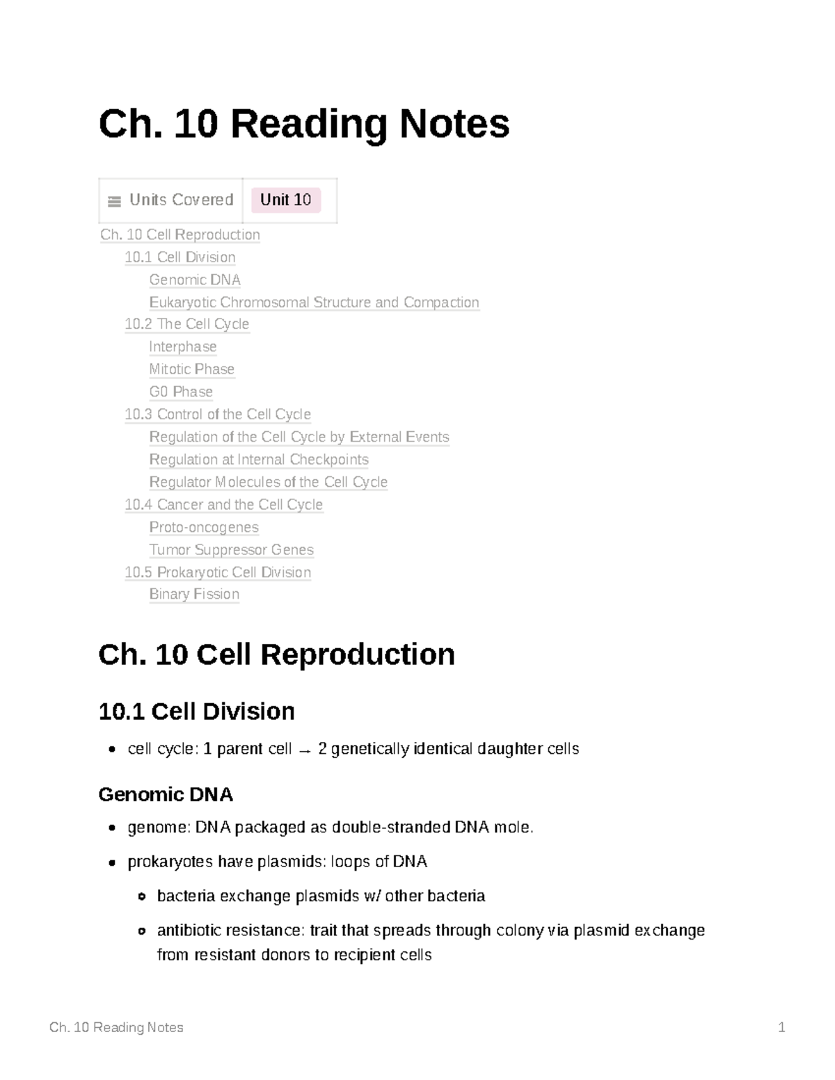 Ch. 10 Reading Notes - Ch. 10 Reading Notes Units Covered Unit 10 Ch ...