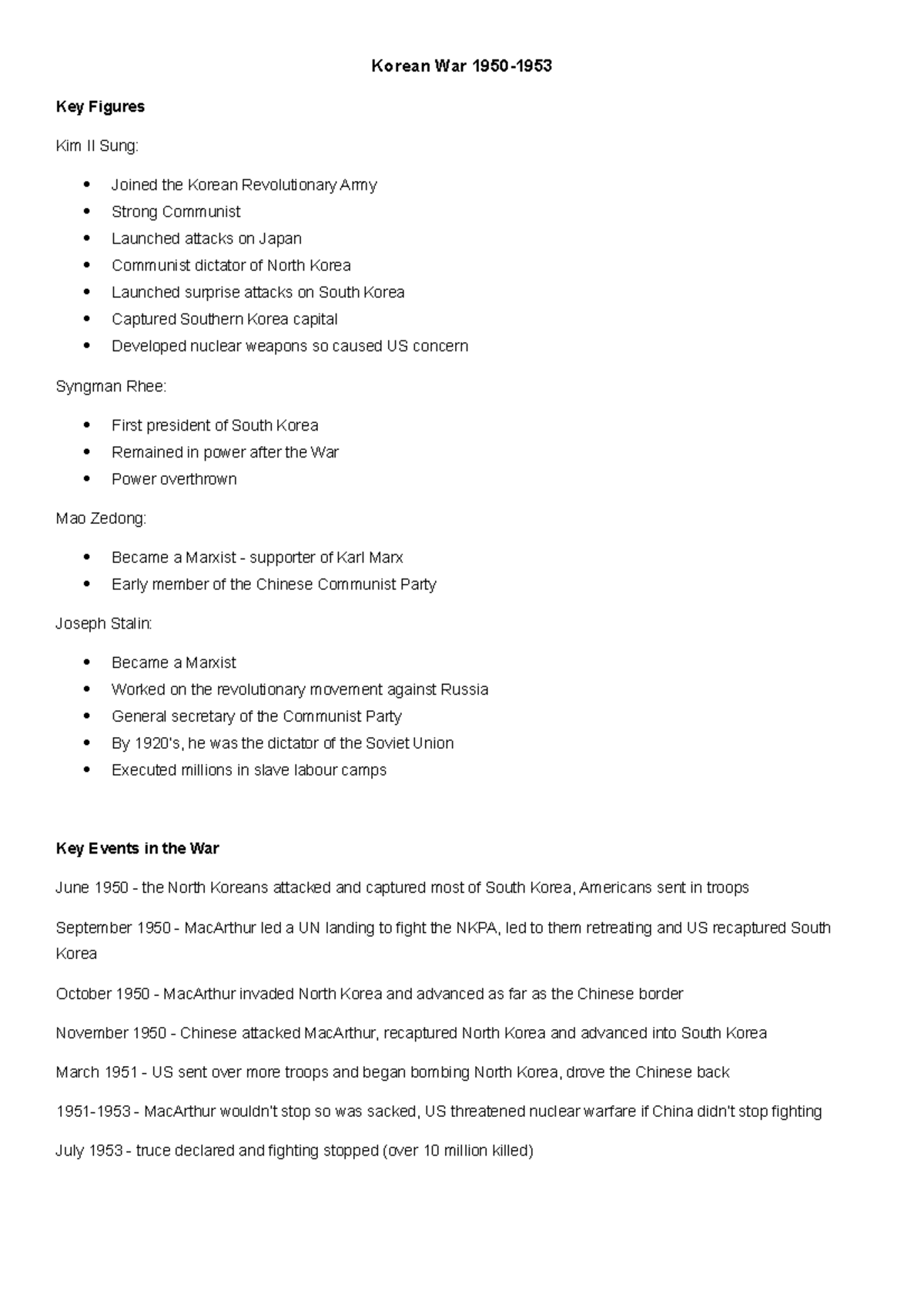 Korean War - These notes are all about the different topics in the ...