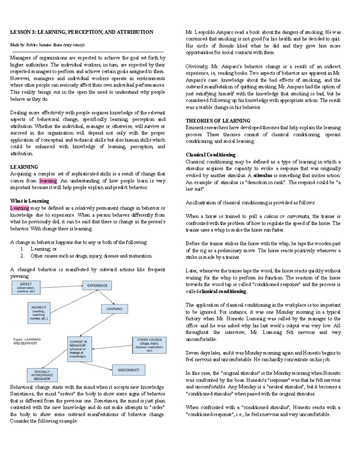 L3 HBO - human behavior in organization - LESSON 3: LEARNING ...