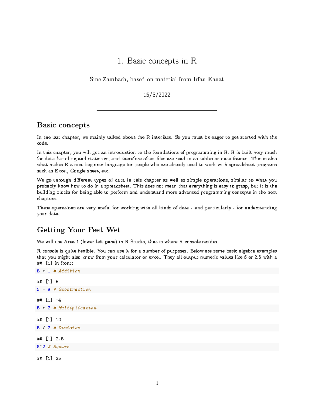 1Basic Concepts-1 - 1. Basic concepts in R Sine Zambach, based on ...
