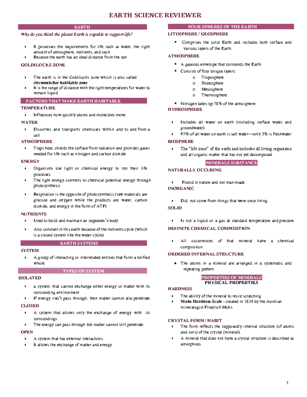(1st) Earthsci Reviewer - 1 EARTH SCIENCE REVIEWER EARTH Why do you ...