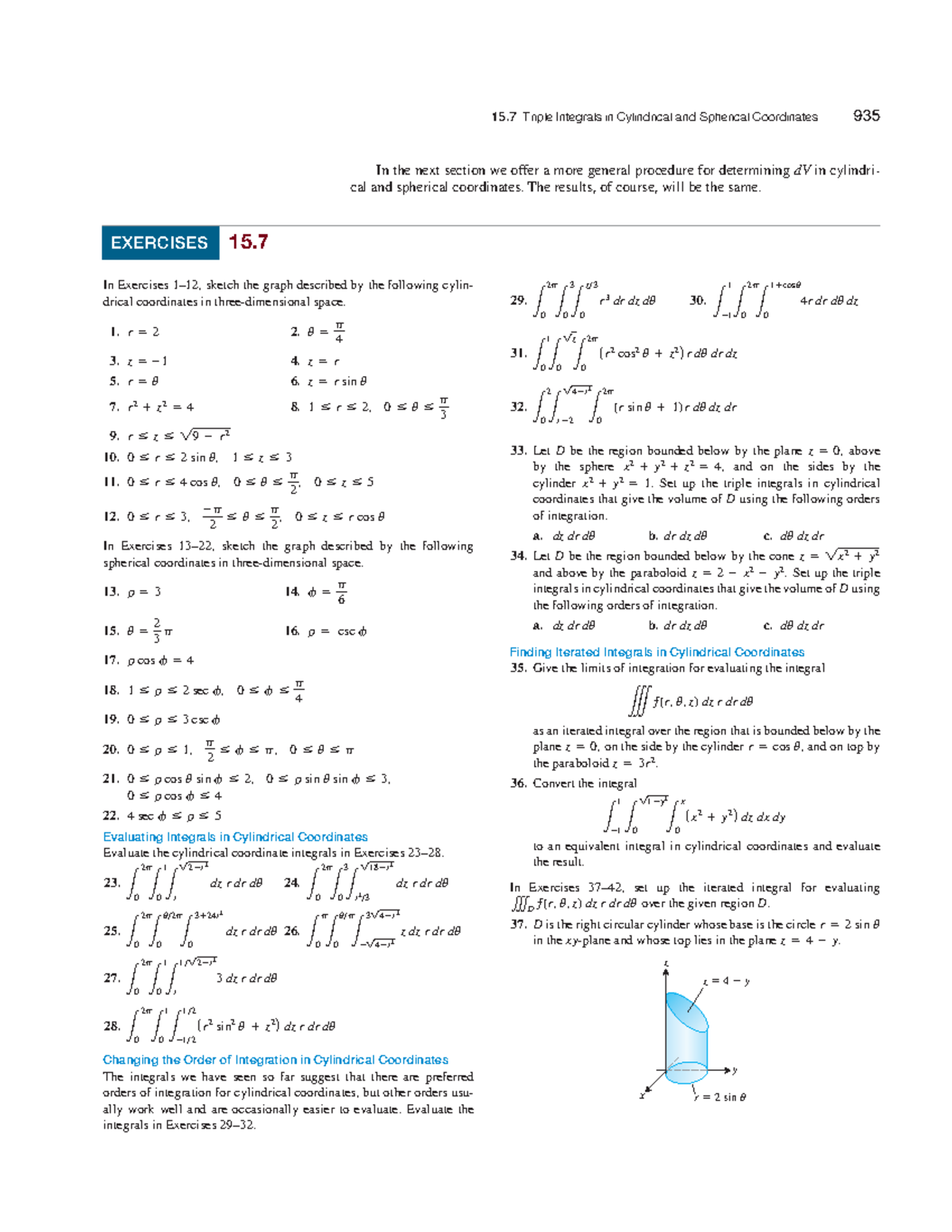 Exercises for PSET 8 - hthea mferi - 15 Triple Integrals in Cylindrical ...