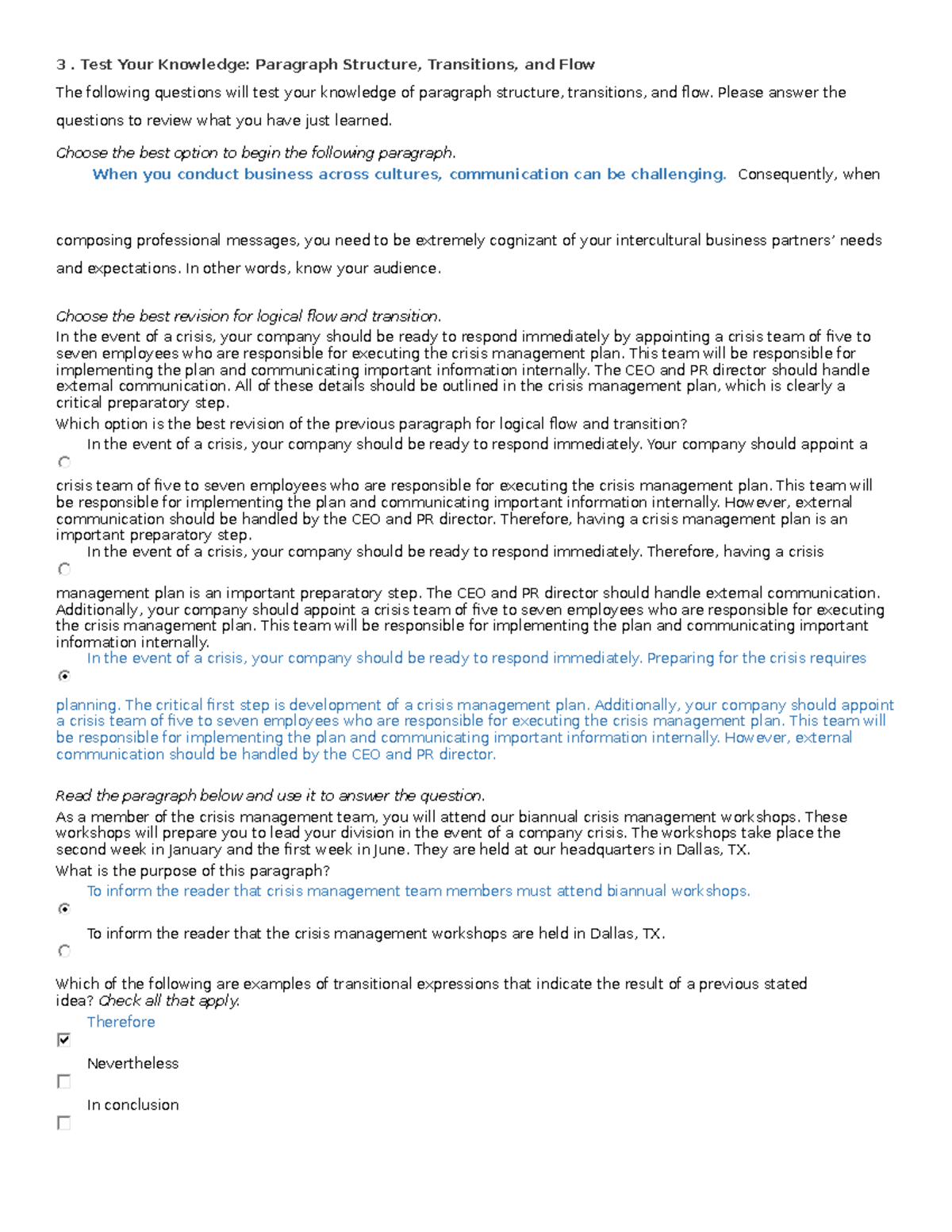 Mind Tap Ch 4 - Writing Tutorial - 3. Test Your Knowledge: Paragraph ...