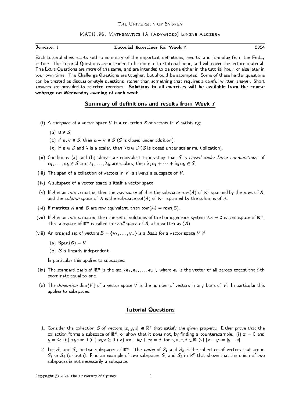 24week7-tut - Tute. - The University of Sydney MATH1961 Mathematics 1A ...