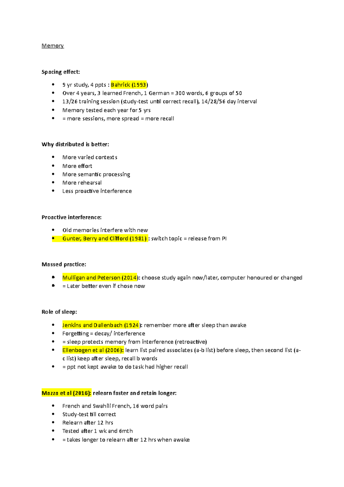 Memory for learning ii - Memory Spacing effect: 9 yr study, 4 ppts ...