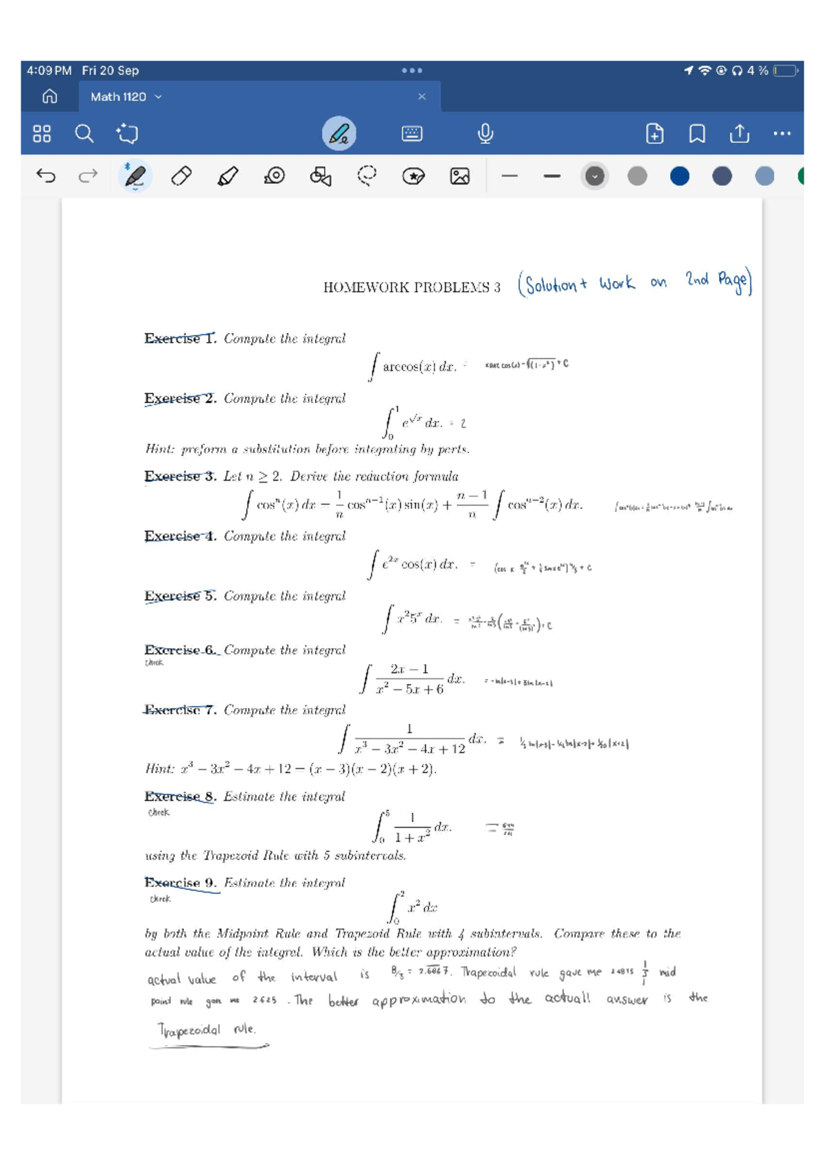 Homework For 3rd week - 4:09 PM Fri 20 Sep Math 1120 X Q 0 T I o Q is ...