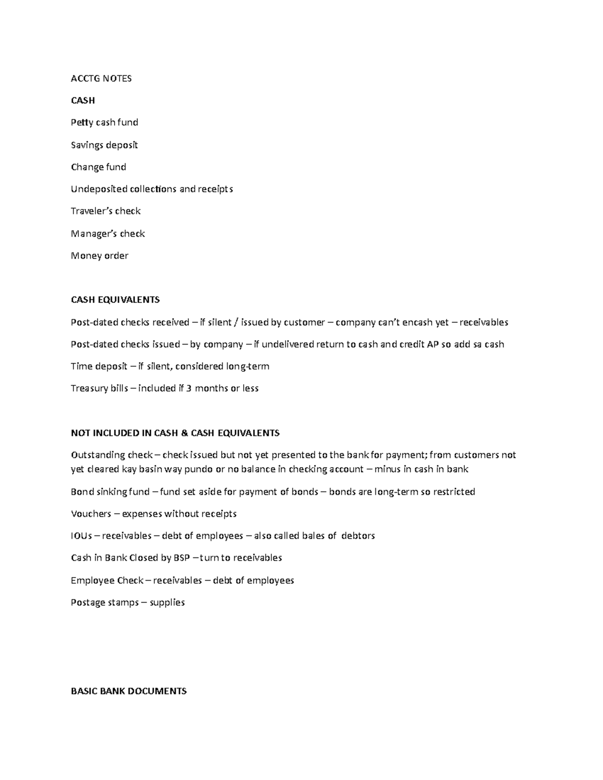 Accounting Notes Cash and Cash Equivalents and Bank Reconciliation ...