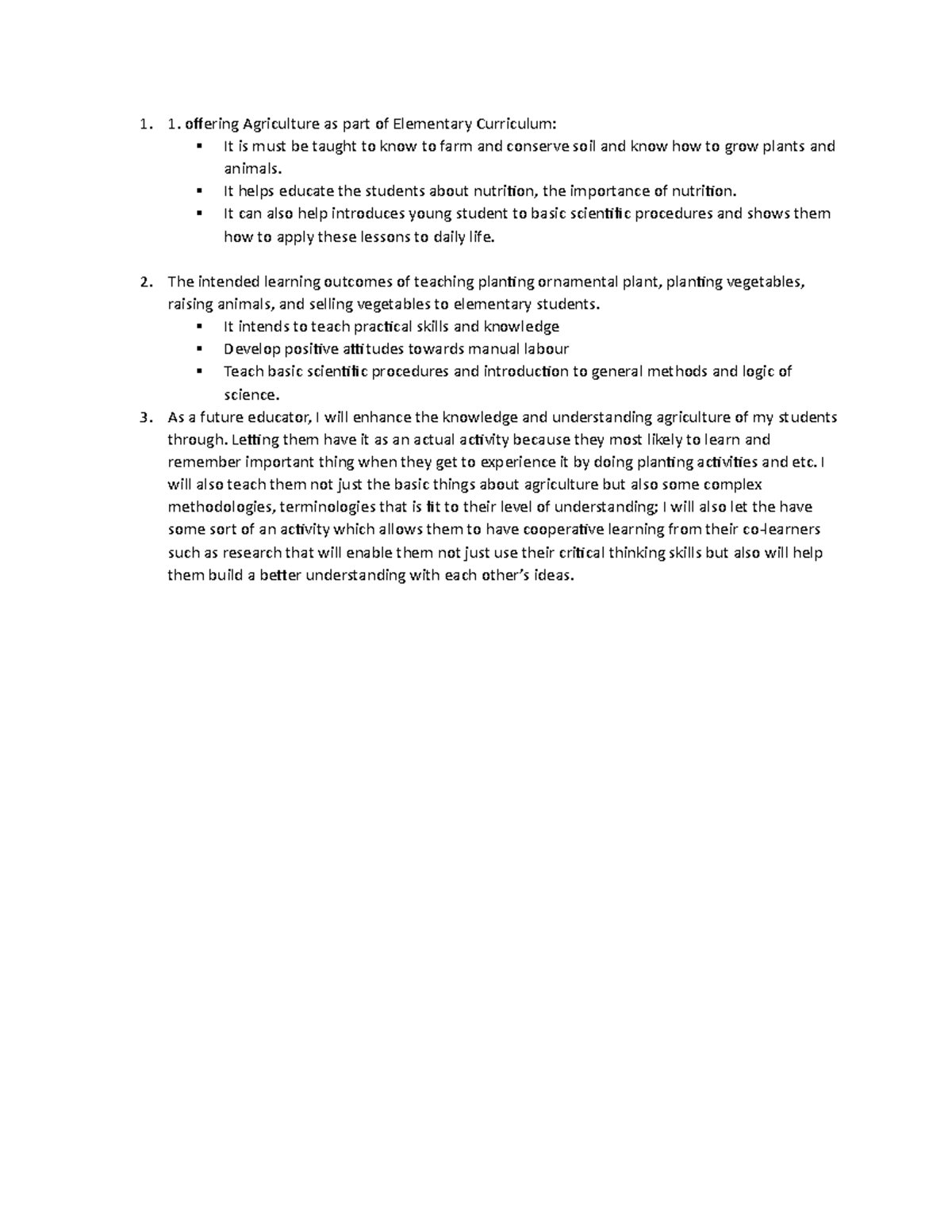 EDTL 201 - SDFGSDG - offering Agriculture as part of Elementary ...