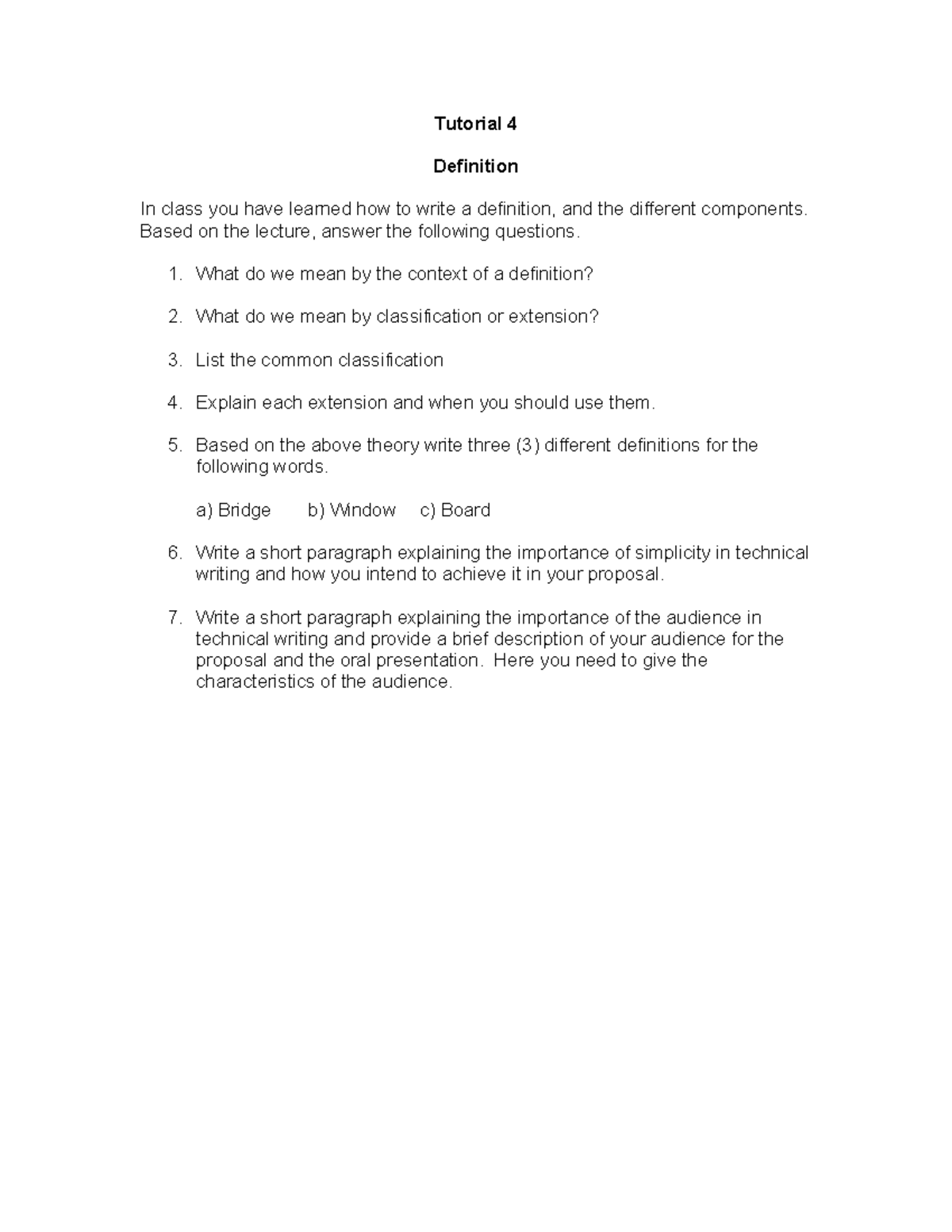 Tutorial 4 - Tutorial 4 Definition In class you have learned how to ...