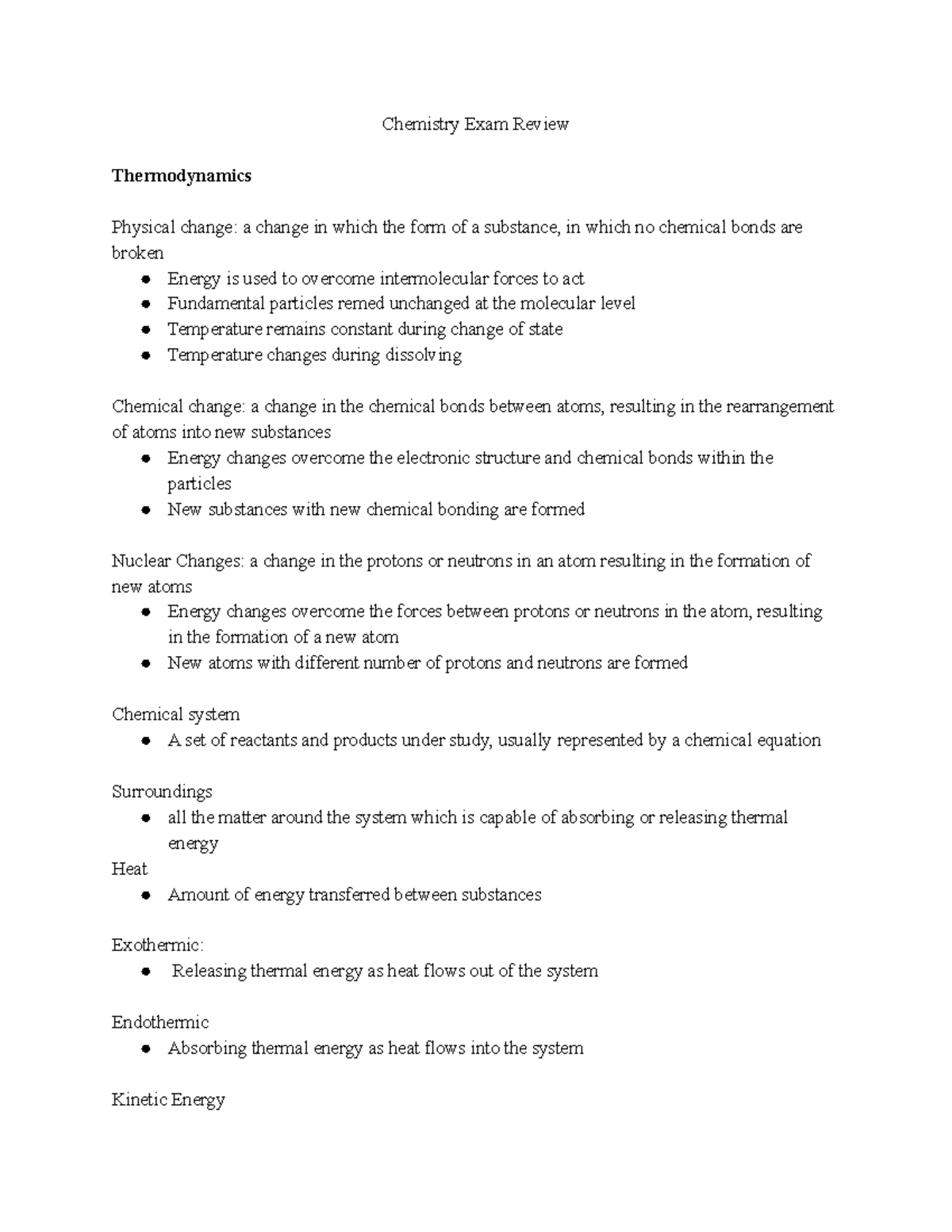 Chemistry Exam Review - Chemistry Exam Review Thermodynamics Physical ...