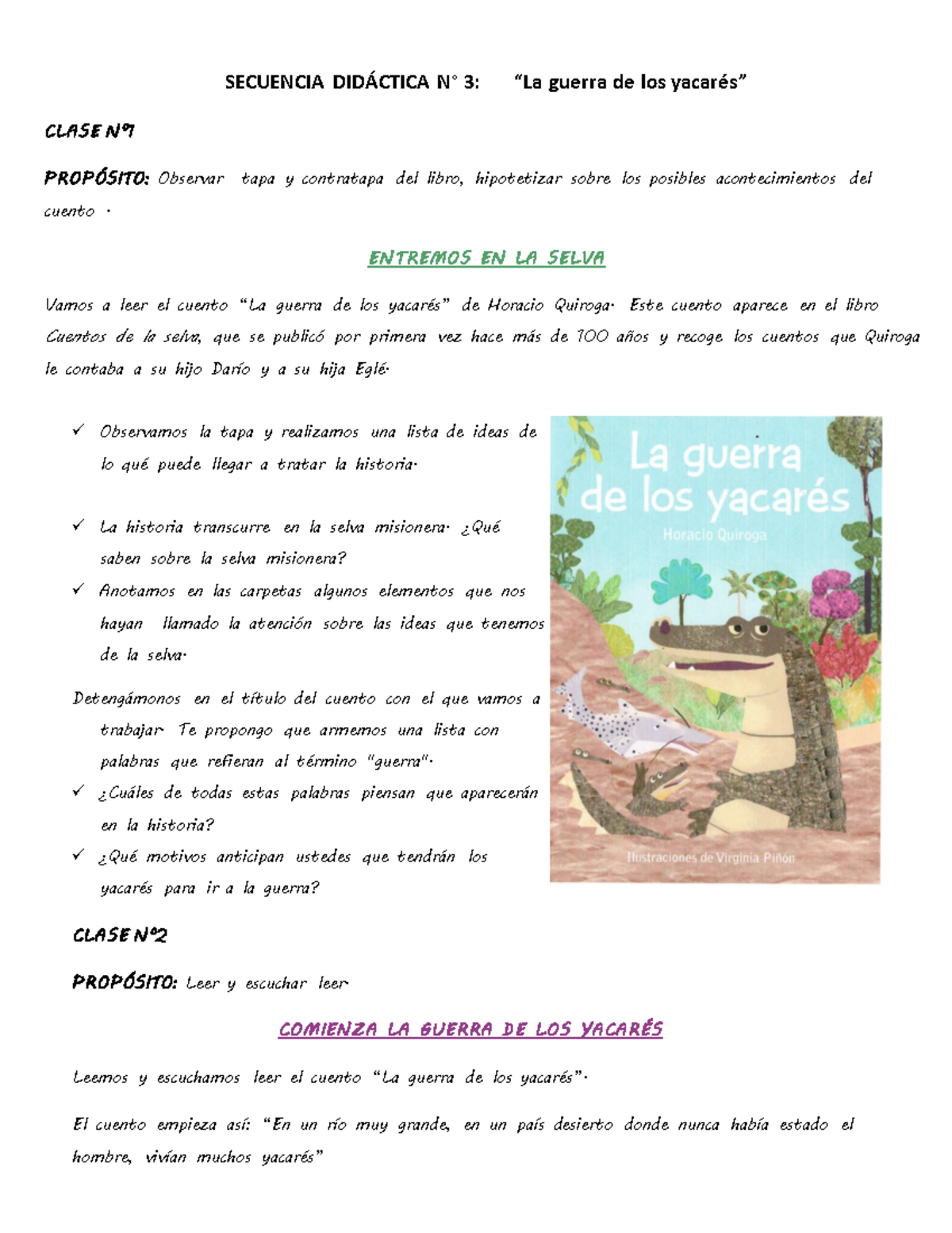 Secuencia la guerra de los yacarés - SECUENCIA DIDÁCTICA N° 3: “La ...