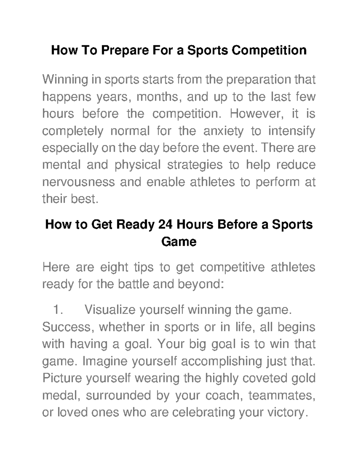 How To Prepare For a Sports Competition - However, it is completely ...