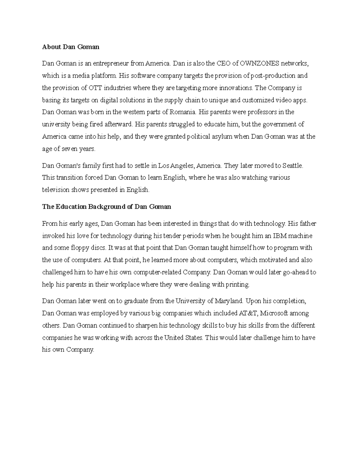 About Dan Goman - Research - About Dan Goman Dan Goman is an ...