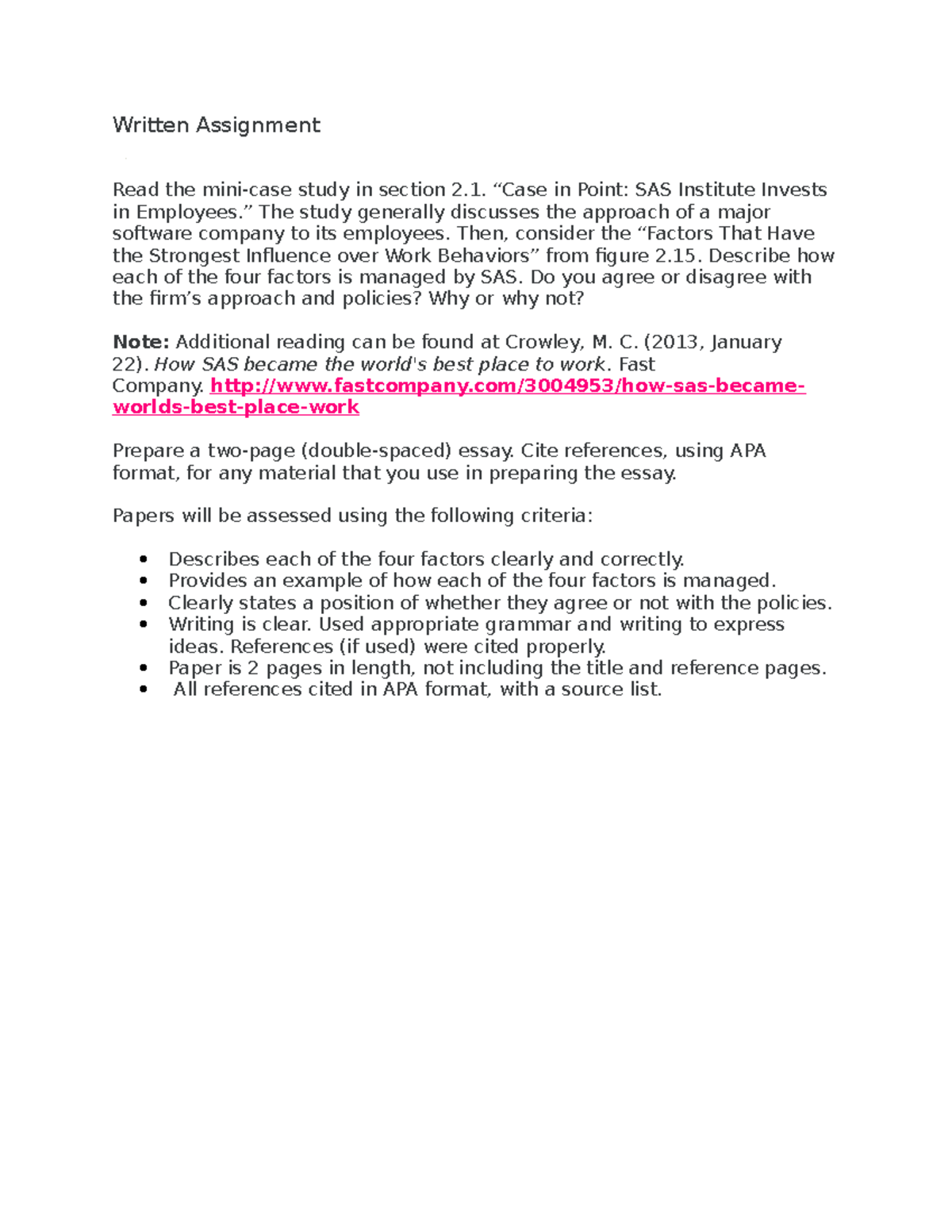 WA WEEK TWO - written assignment - Written Assignment Read the mini ...