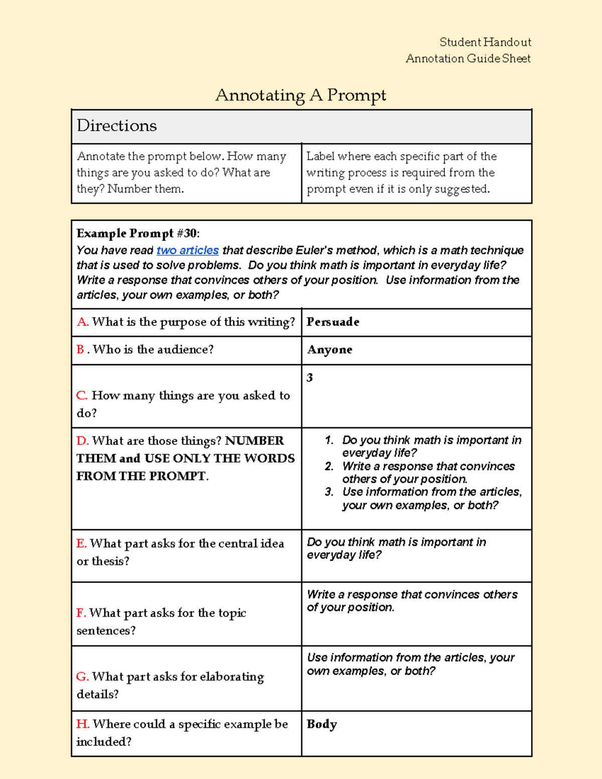 Prompt #30 Annotat - Student Handout Annotation Guide Sheet Annotating ...