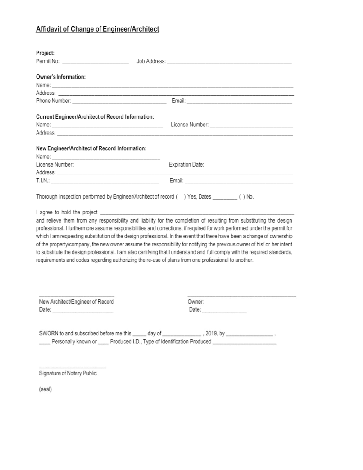 Affidavit of change of professional - Affidavit of Change of Project ...