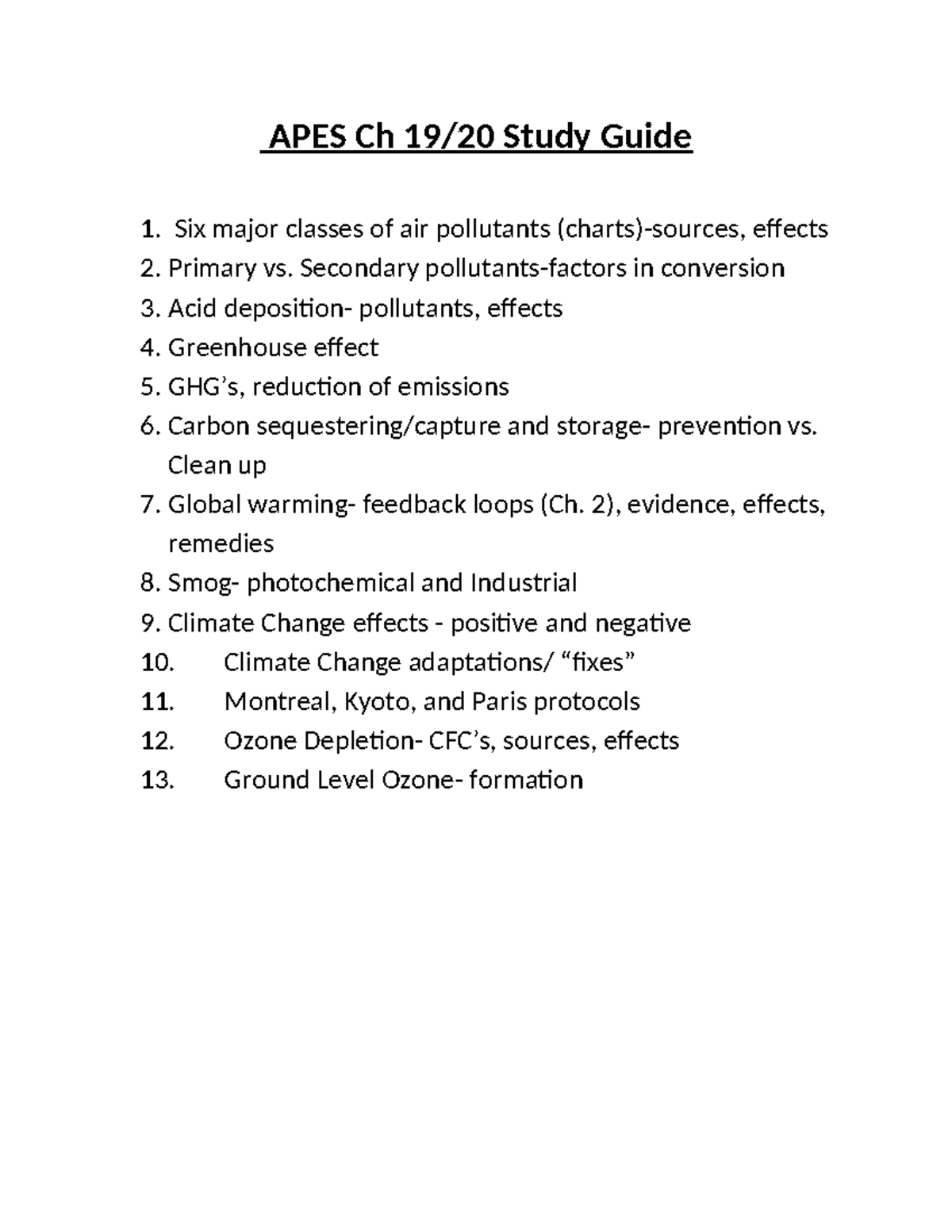 Ch. 19-20 SG - study guide - APES Ch 19/20 Study Guide 1. Six major ...