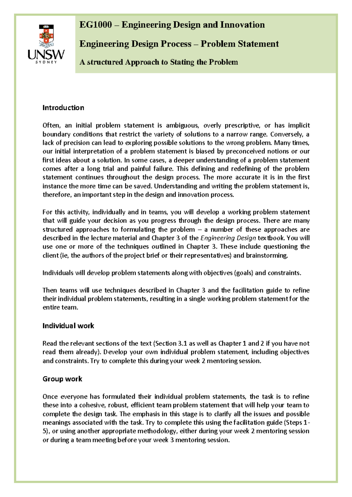 Eg1000 Problem Statement Guide Introduction Often An Initial