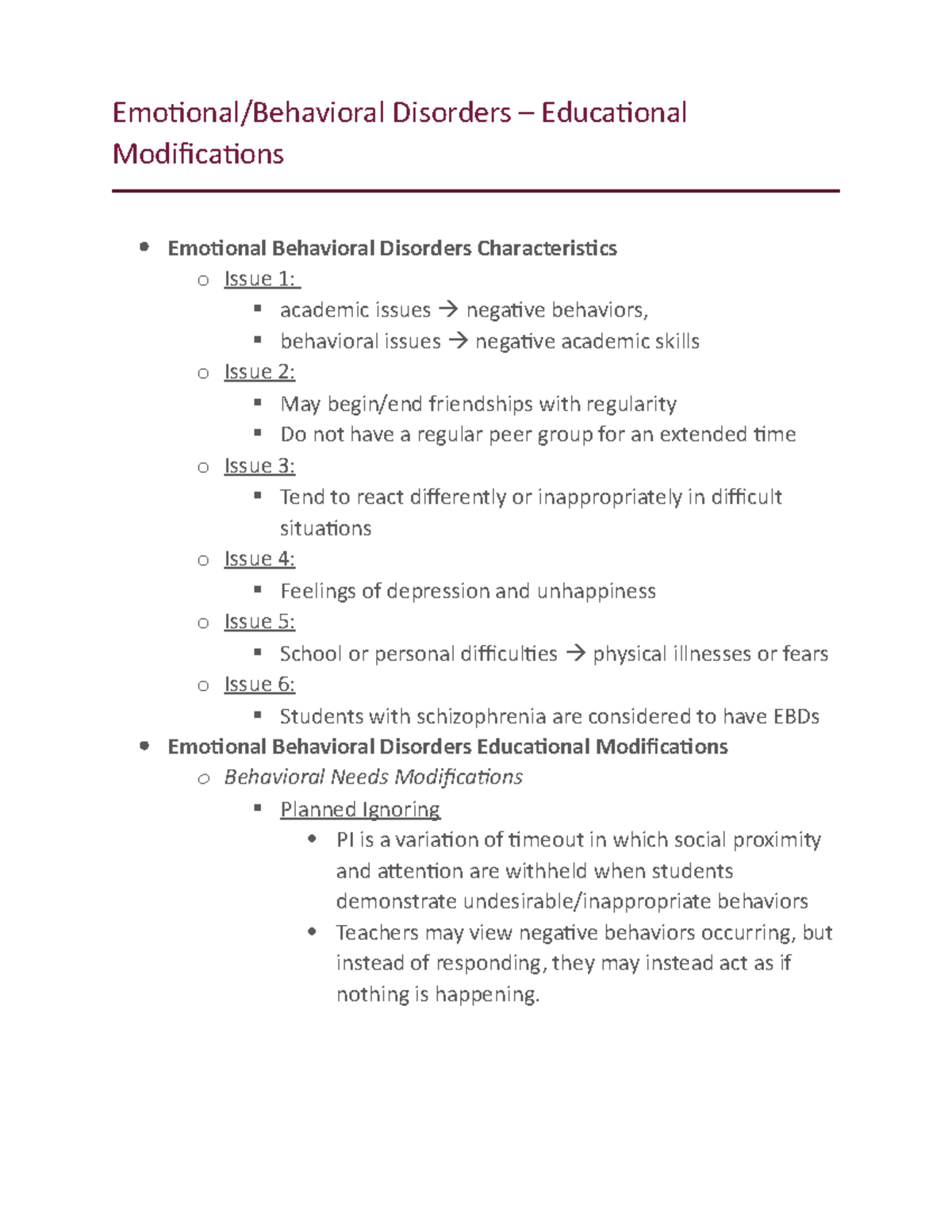 Emotional/Behavioral Disorders - Educational Modifications - Emotional/Behavioral Disorders ...