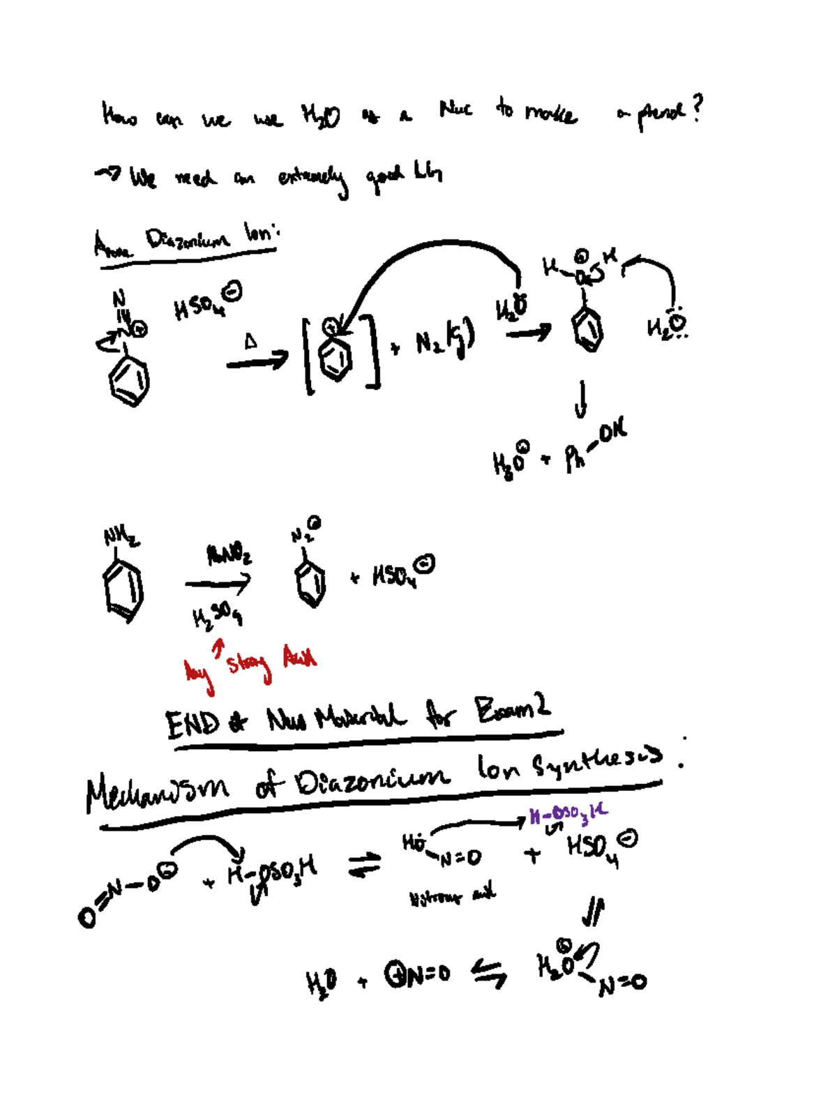 Diazomium Ion - How can we use H2O as a Nuc to make a a prende? We need ...