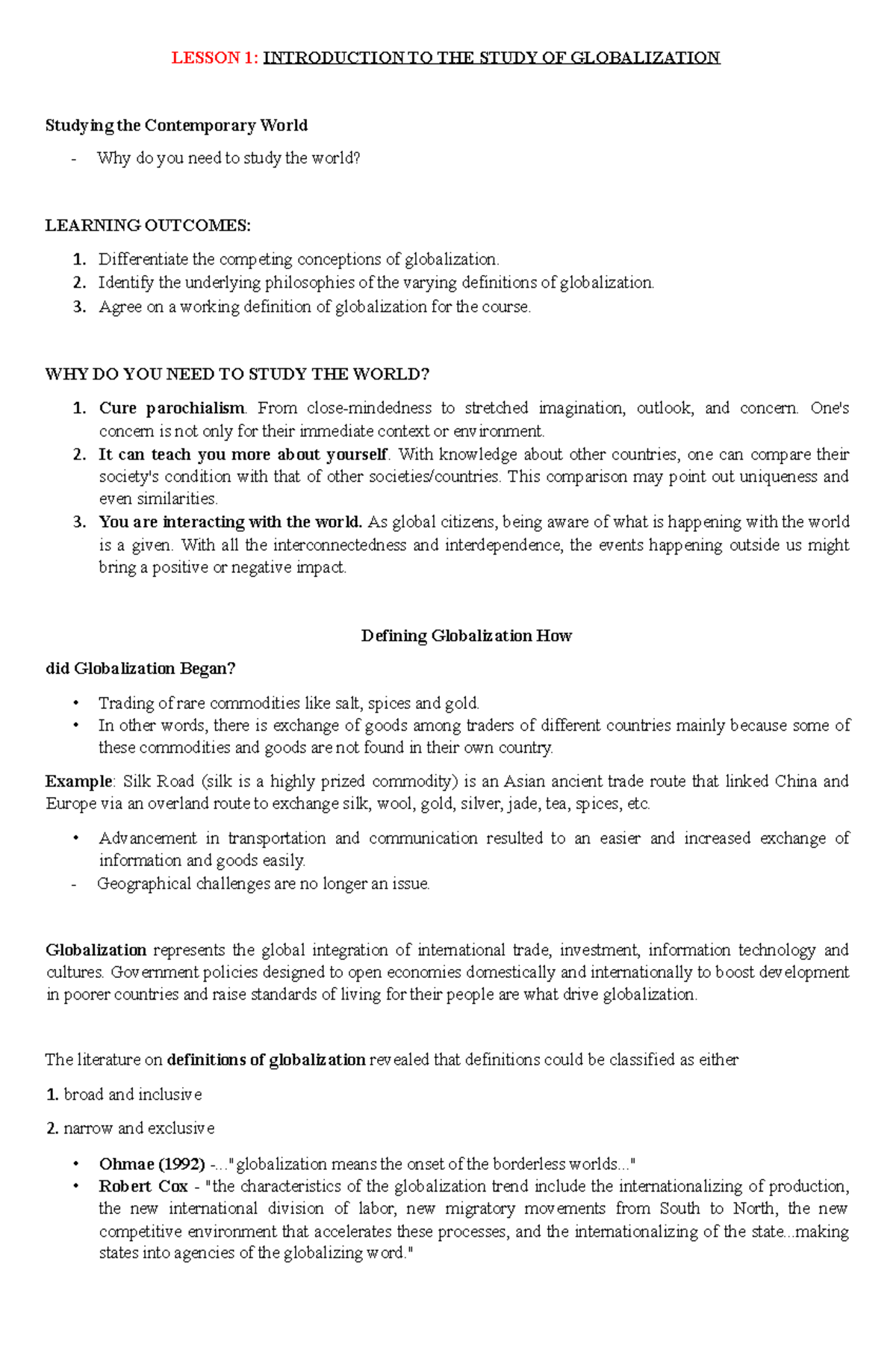 GE5 The Contemporary World lesson 1-8 - PangSU - Studocu