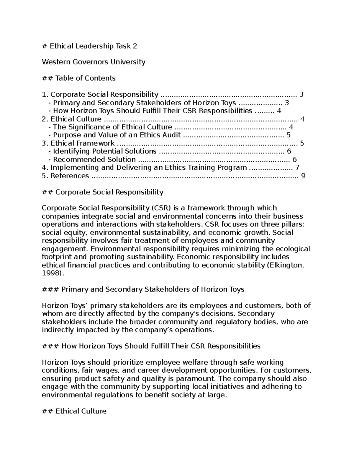 C206 task 2 example 2 - Ethical Leadership Task 2 Western Governors University Table of Contents ...