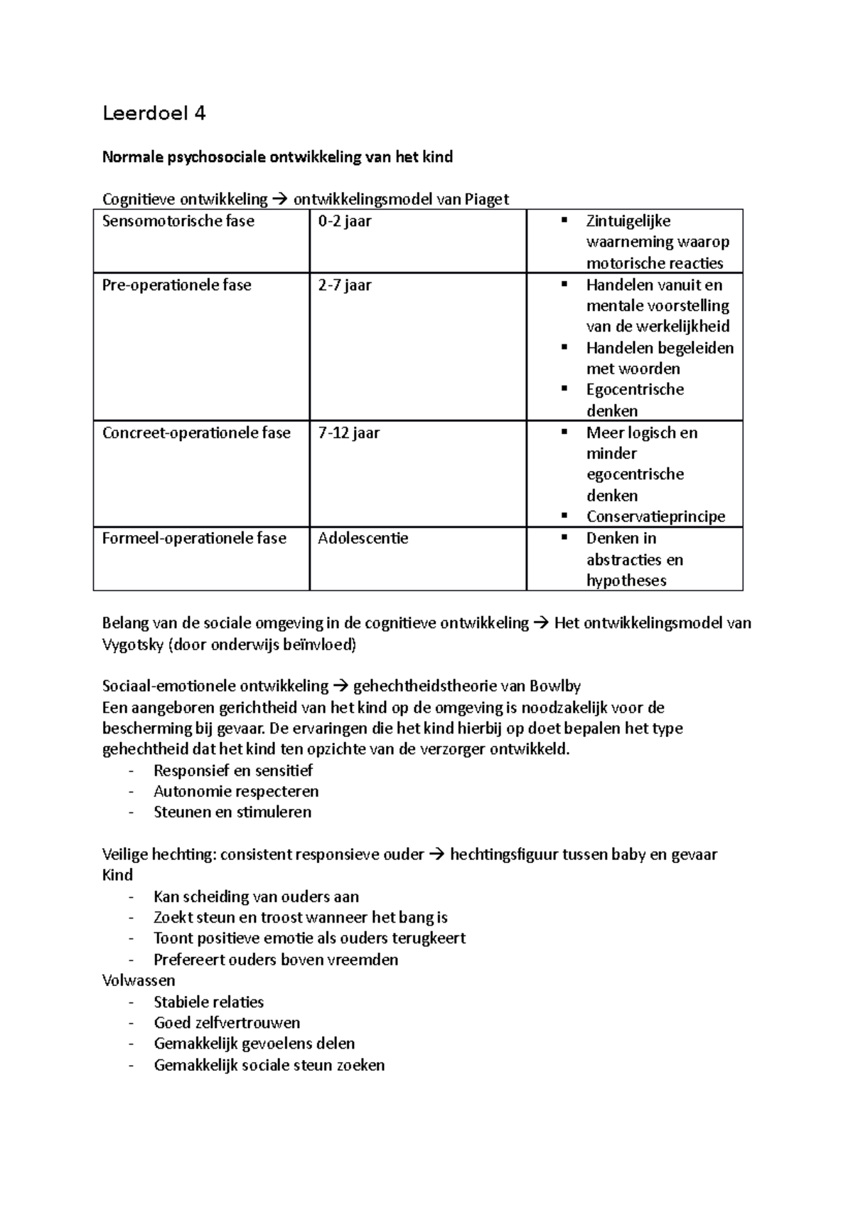 Leerdoel 4 - Leerdoel 4 Normale psychosociale ontwikkeling van het kind ...