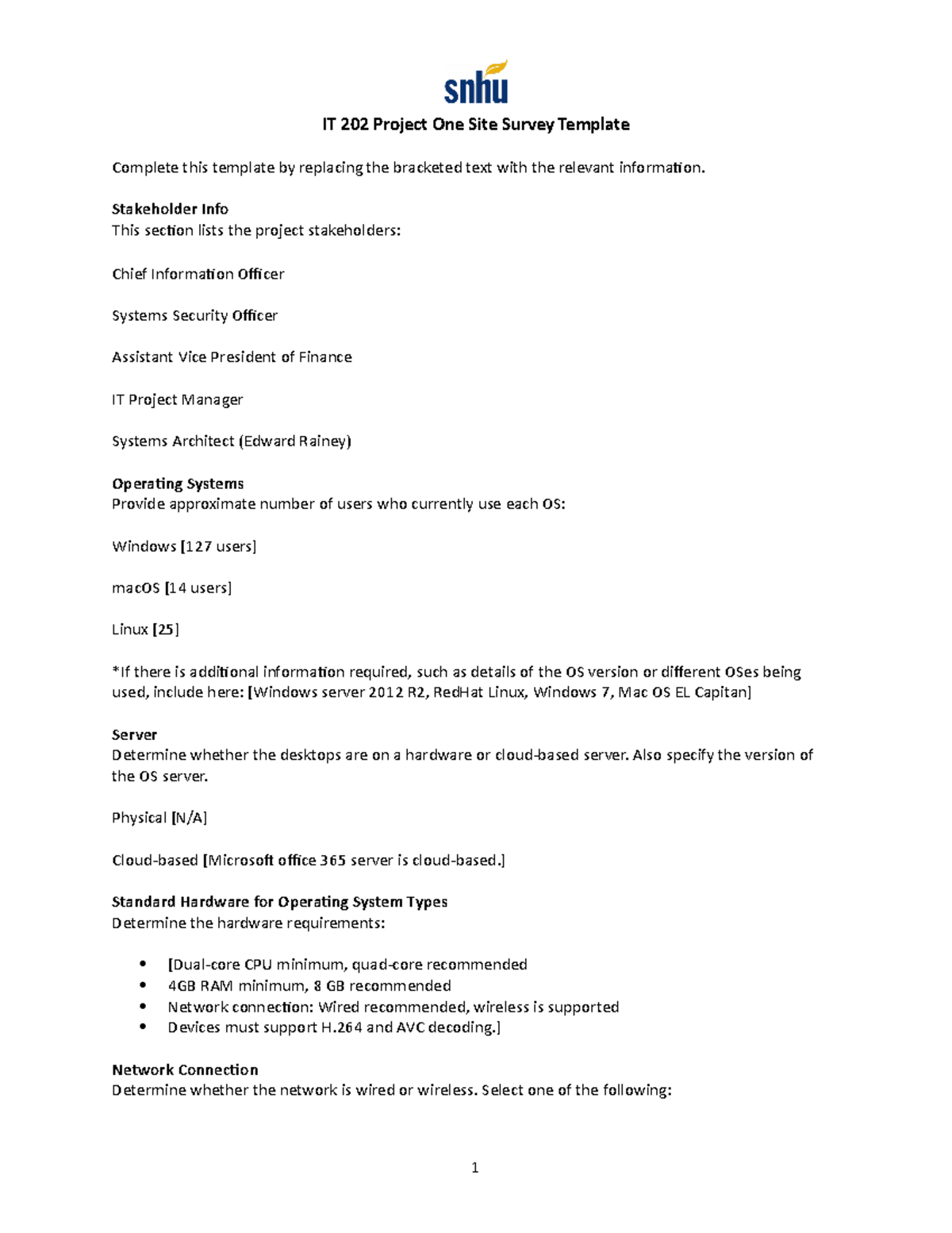 IT 202 Project One Site Survey Template IT 202 Project One Site IT 202 Project One Site Survey Template IT 202 Project One Site