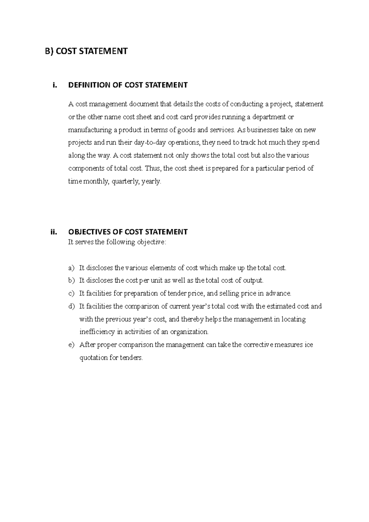 MAF assignment by nur izzati 2020/2021 - B) COST STATEMENT i ...