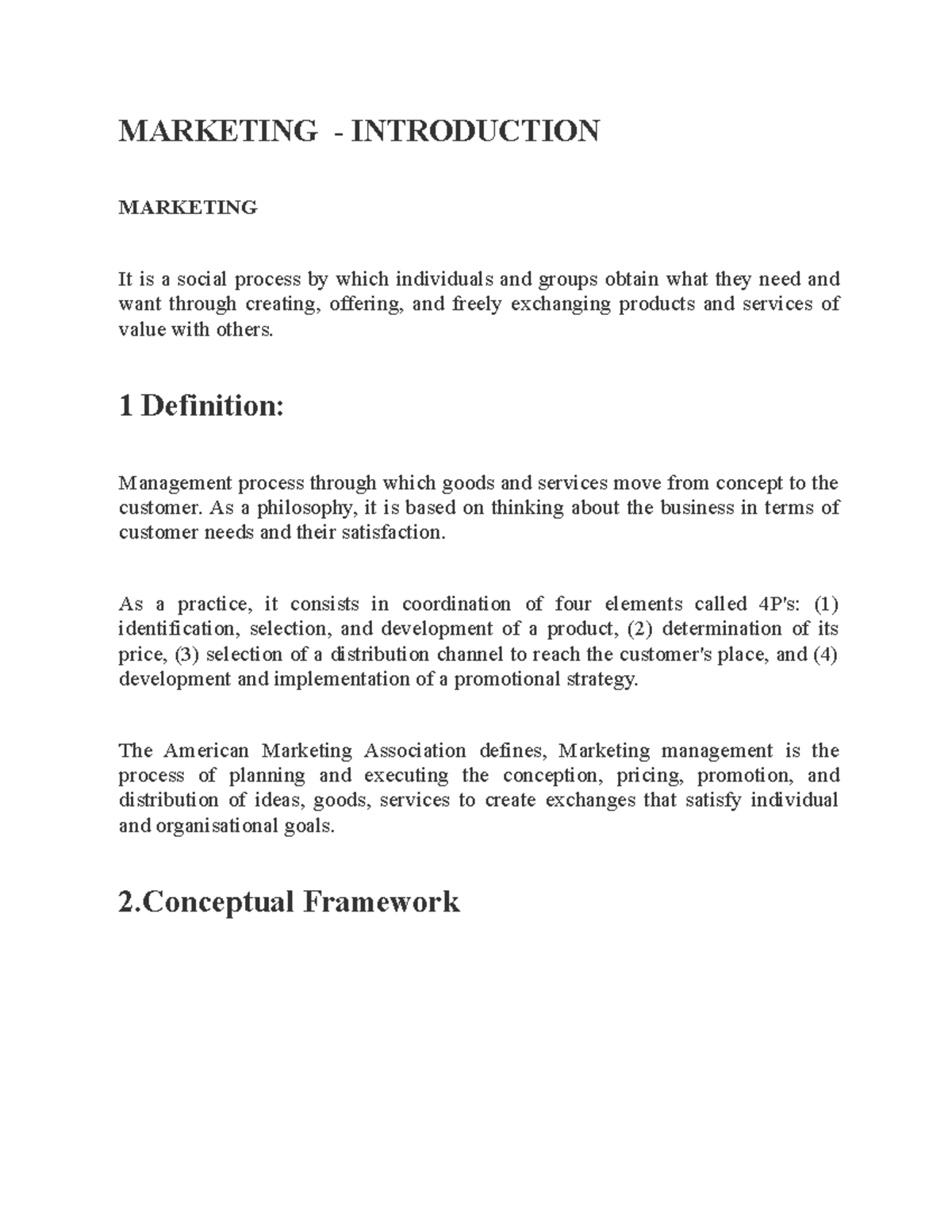 Marketing Mgt- Notes - MARKETING - INTRODUCTION MARKETING It is a ...