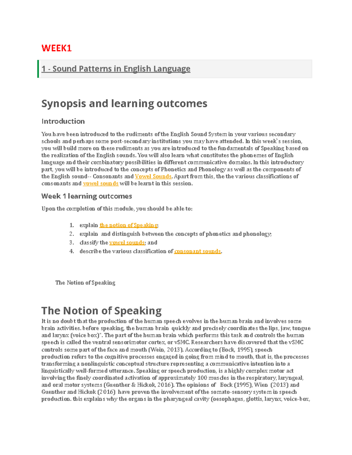 Phonology, phonetics - WEEK 1 - Sound Patterns in English Language ...